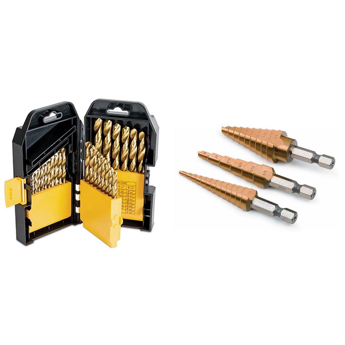 Titan Tools Titanium Coated 29 Piece Drill Bit Set and Step Bits