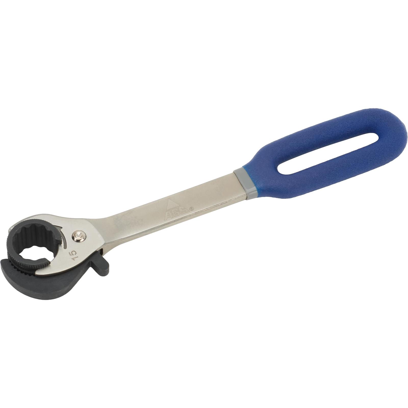 Ratcheting Line Wrench, No-Slip, Stainless/Chromoly, Metric 15mm