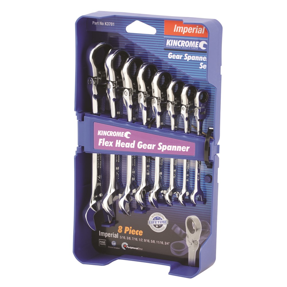Kincrome K3701 Comb. Flex Head Ratchet Wrench Set, 8-Piece, SAE