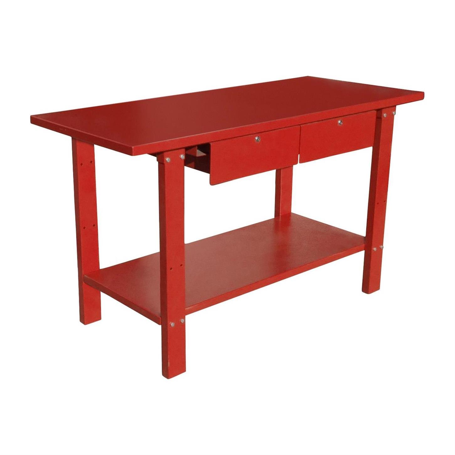 Ranger 5145330 Heavy Duty Work Bench, 2 Drawer, 1 Shelf, Red