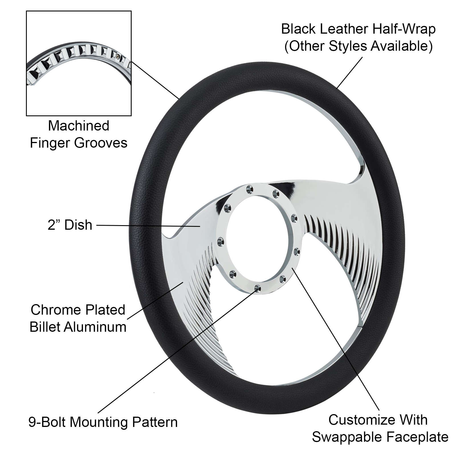 Chrome Plated Billet Wings Style Steering Wheel