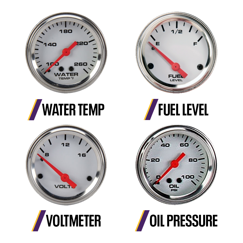 Speedway 6-Gauge Set, White Face, 3-3/8, Mechanical
