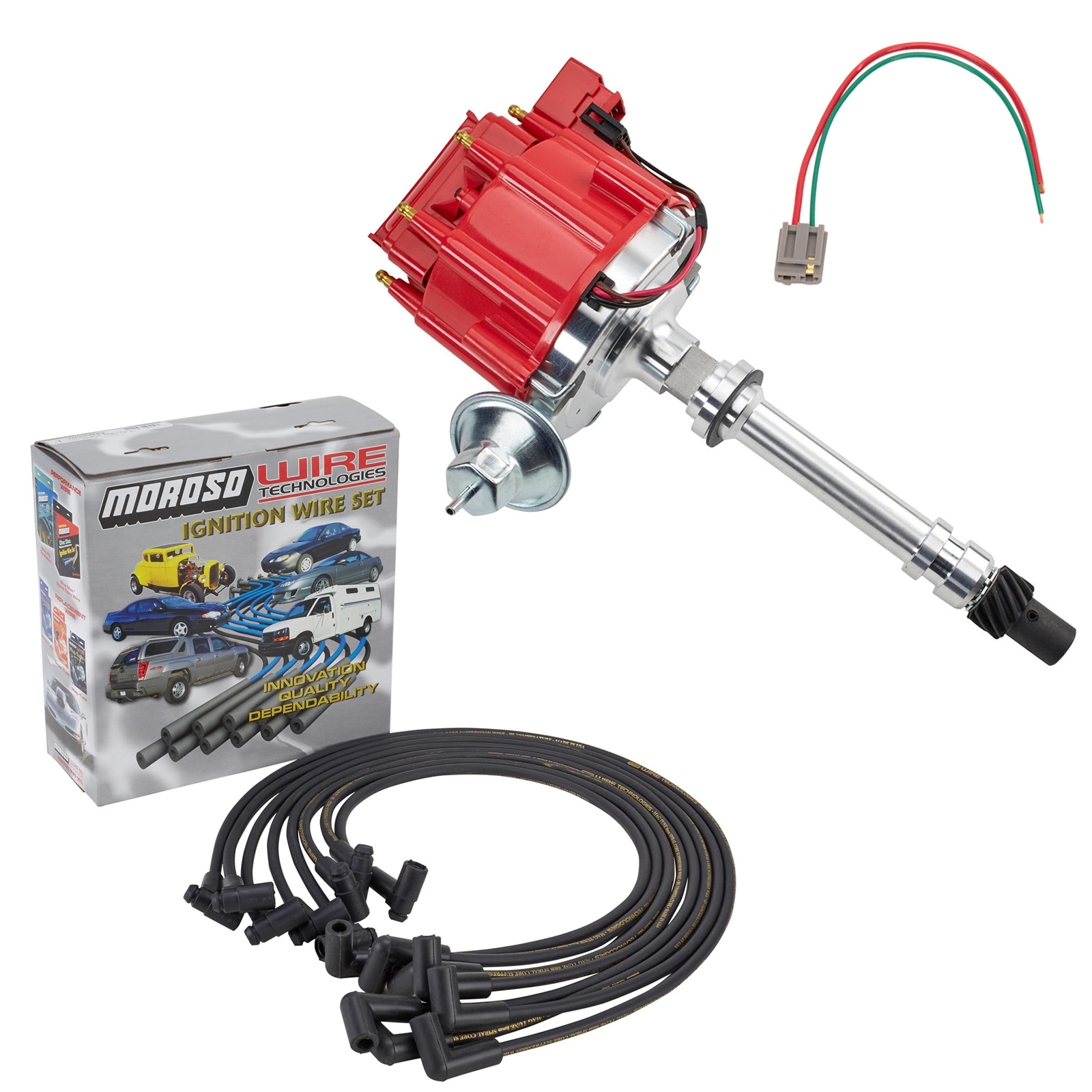 HEI Distributor, Plug Wires, Pigtail Kit for Chevy, SBC, BBC, 350