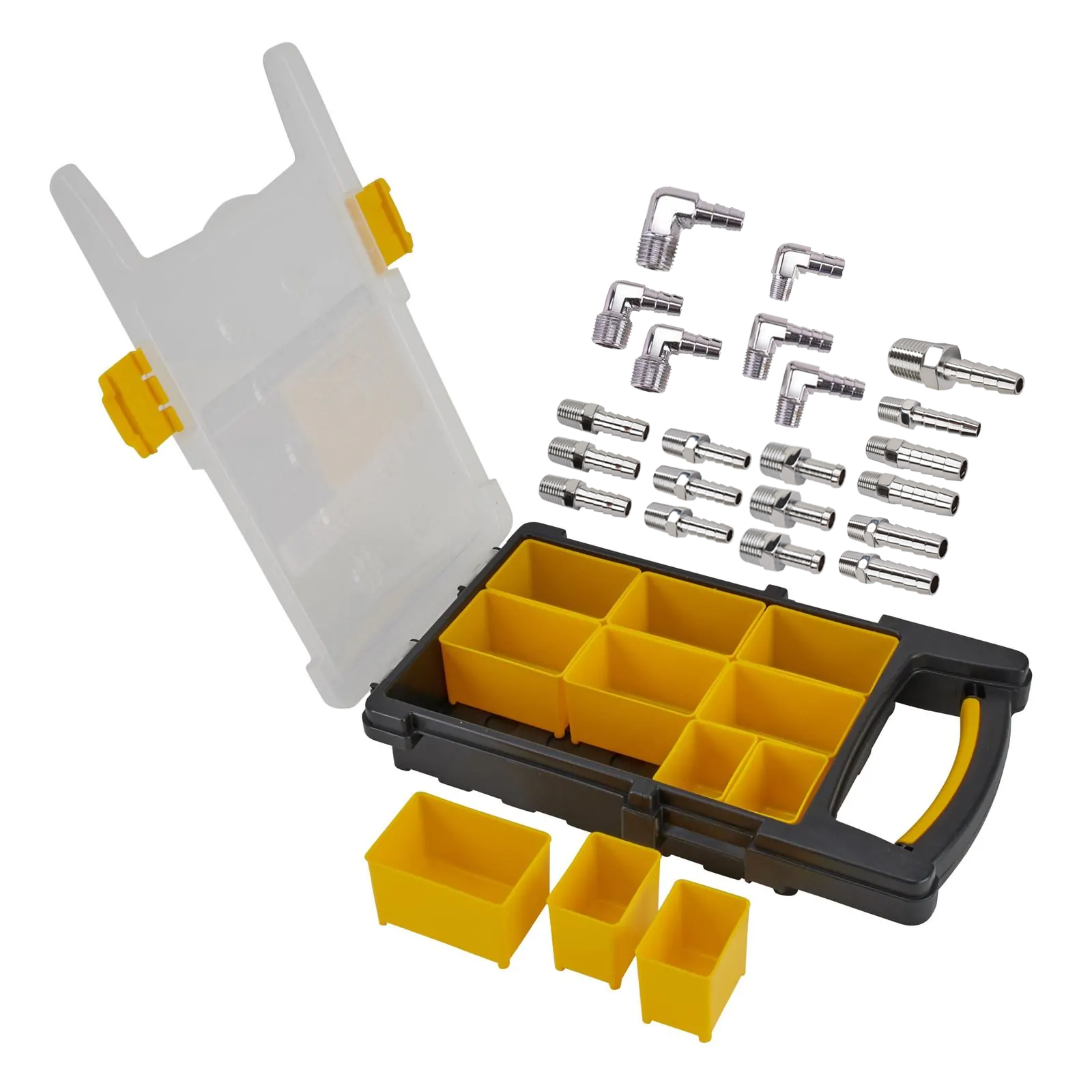 Speedway Chrome NPT to Hose Barb Fitting Master Kit w/ Organizer