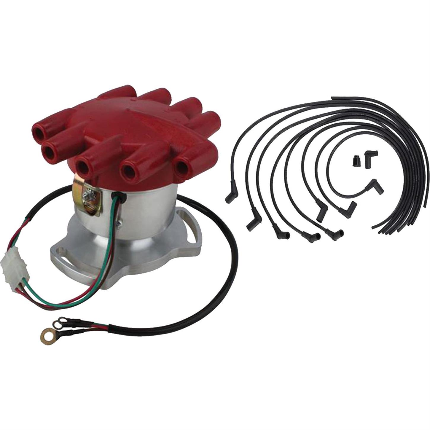 1932-41 Ford Flathead 3-Bolt Electronic Distributor w/ Plug Wires