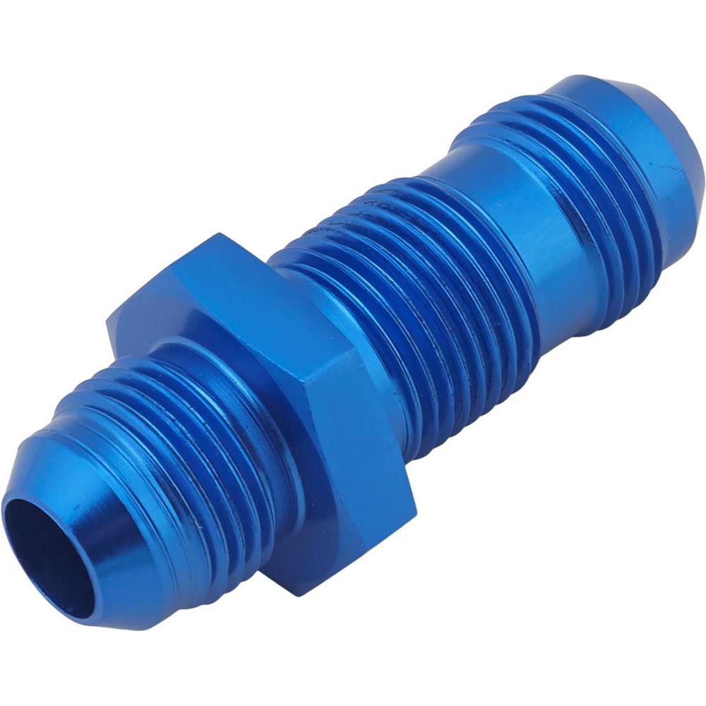 Straight Aluminum Bulkhead Flare Fitting and Jam Nut, Blue, -8AN