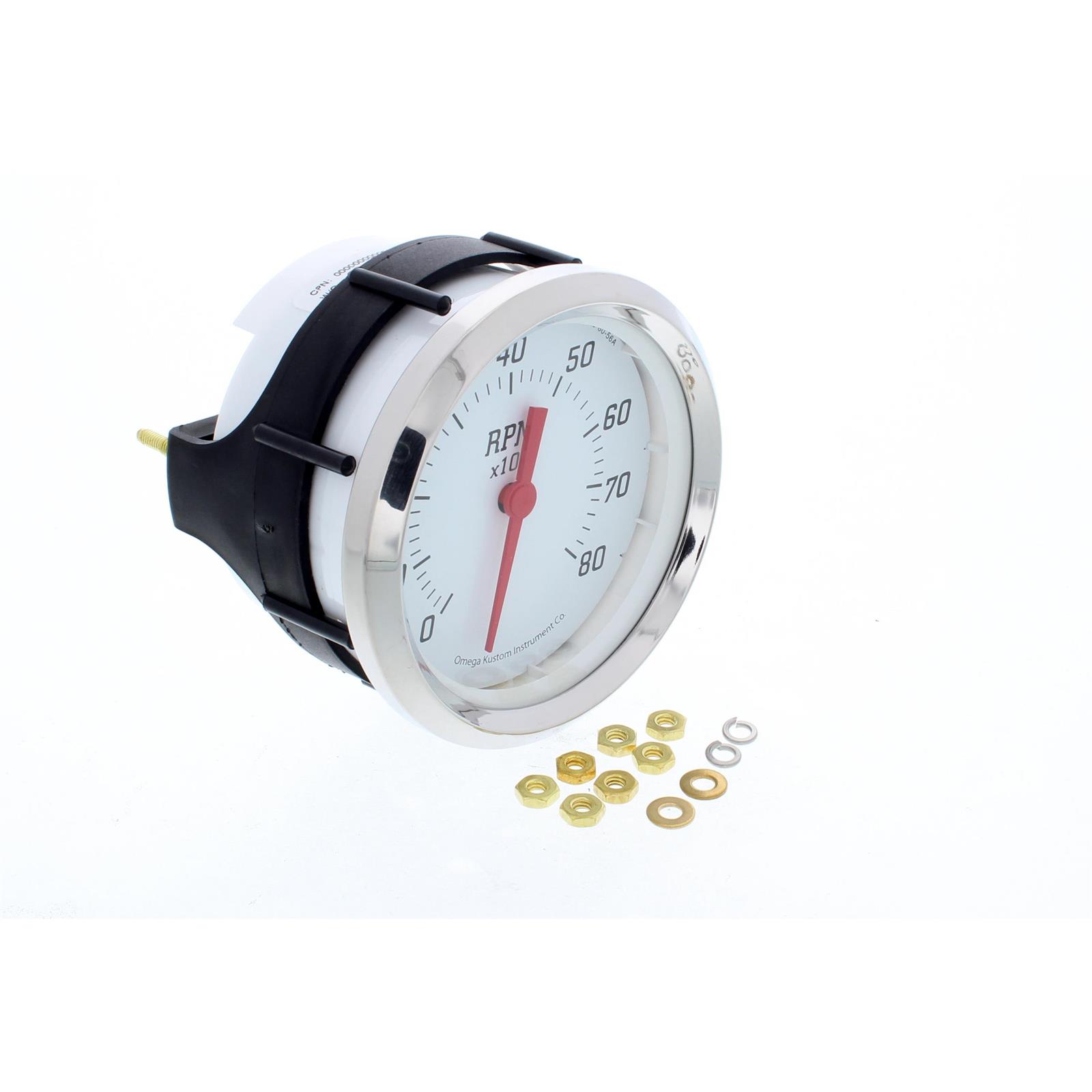 Omega Kustom 8000 RPM Tachometer Gauge, 3-3/8, Kool White