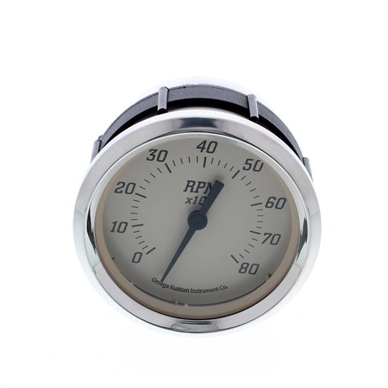 Omega Kustom 8000 RPM Tachometer Gauge, 3-3/8, Timeless Tan