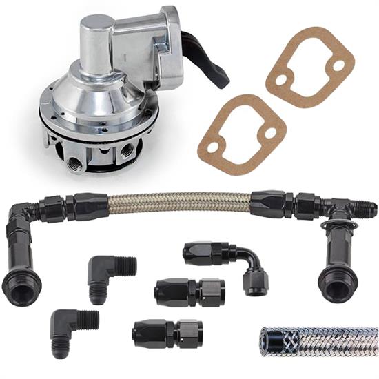 Big Block Chevy 80 GPH Mech Pump/Supply Kit, 4150 Log,-6AN,Chrome