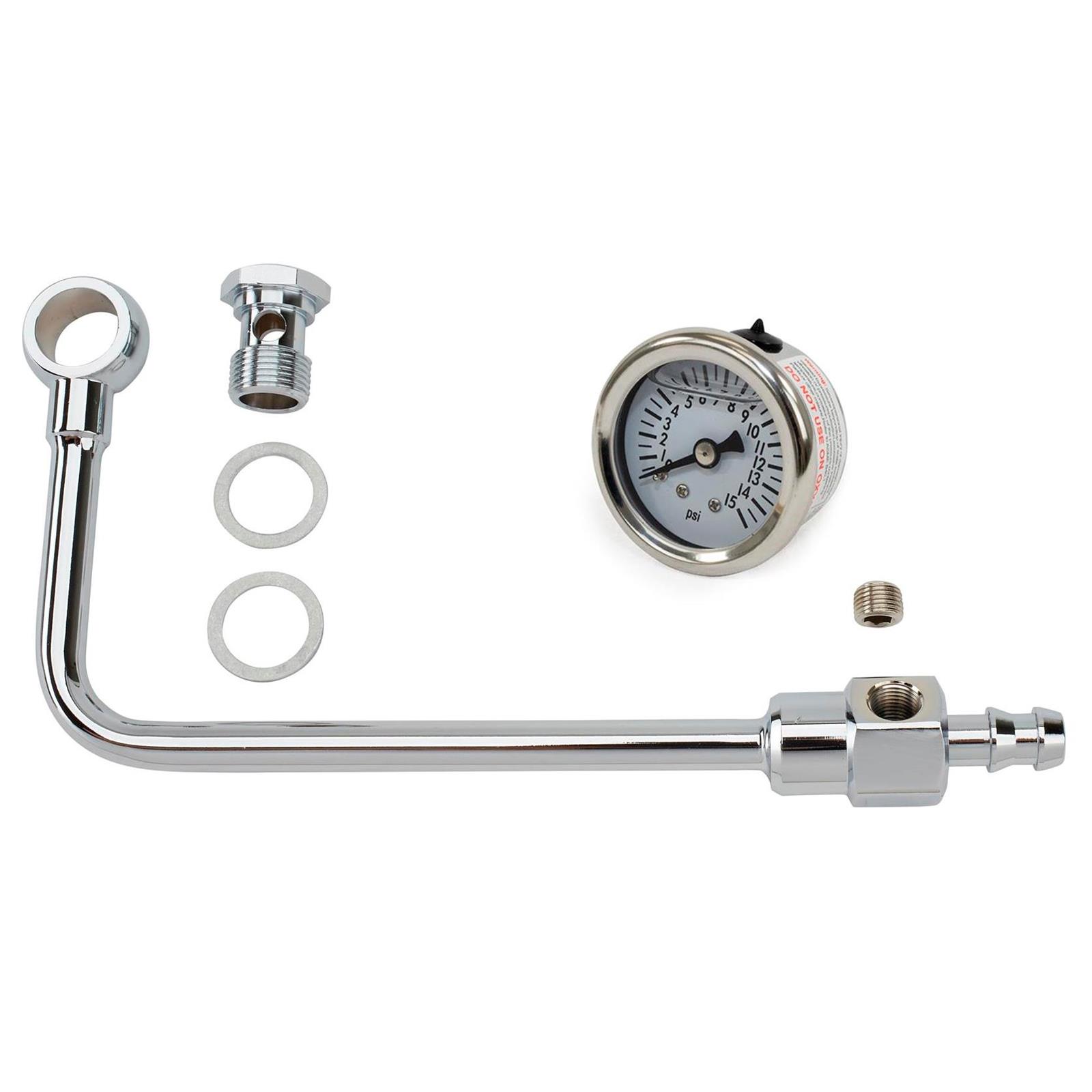 Edelbrock 8126 Chrome Fuel Line w/ 1-1/2 Inch Fuel Pressure Gauge