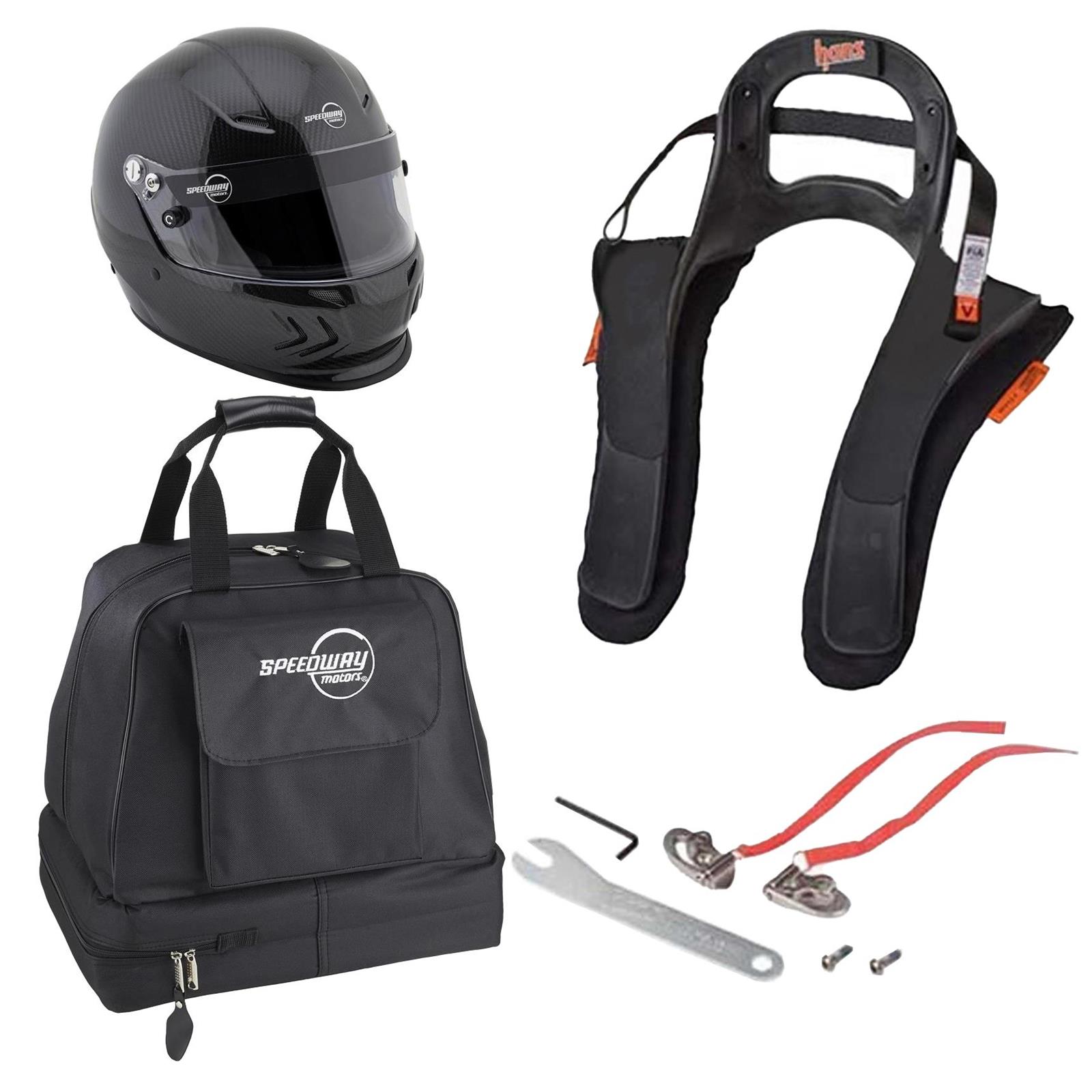 Speedway Motors SA2020 Carbon Fiber Helmet and Hans Kit