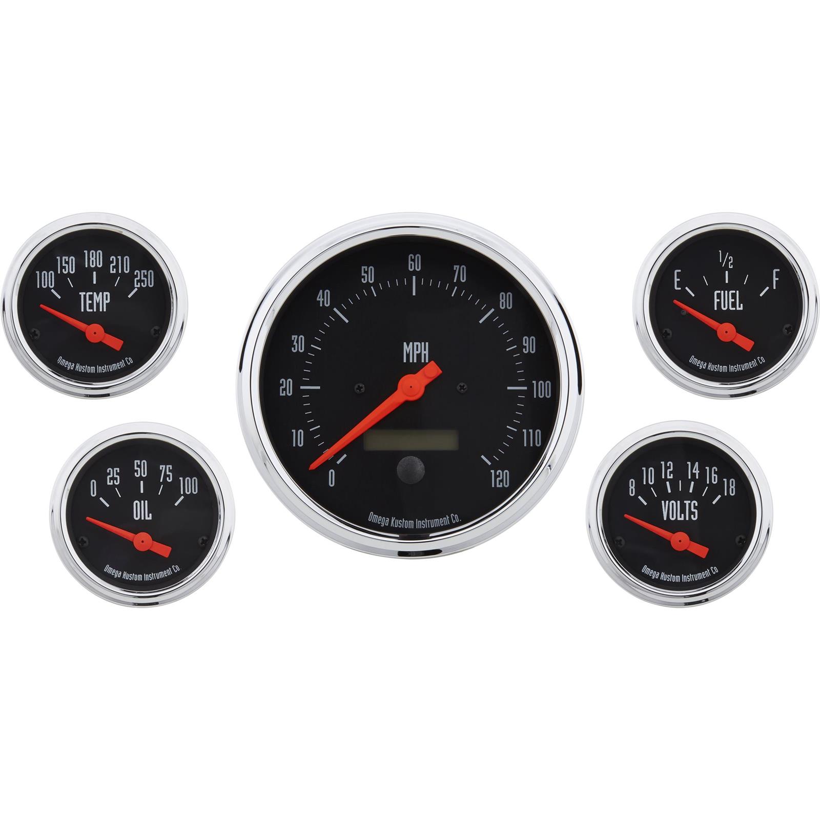 Omega Kustom 5-Gauge Set, 4-5/8 Inch Speedometer