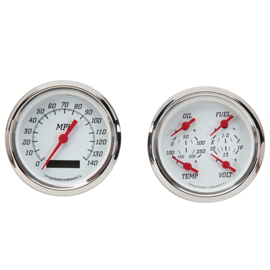 Omega Kustom Quad Gauge Set, Kool White, 3-3/8, Electric