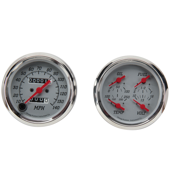 Omega Kustom Quad Gauge Set, Billet Silver, 3-3/8, Mechanical