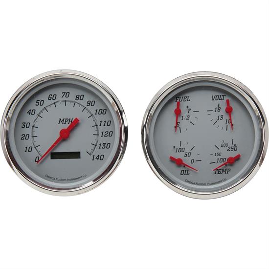 Omega Kustom 51-52 Ford Pickup, Quad Gauge Set, Silver, 4-3/8 In