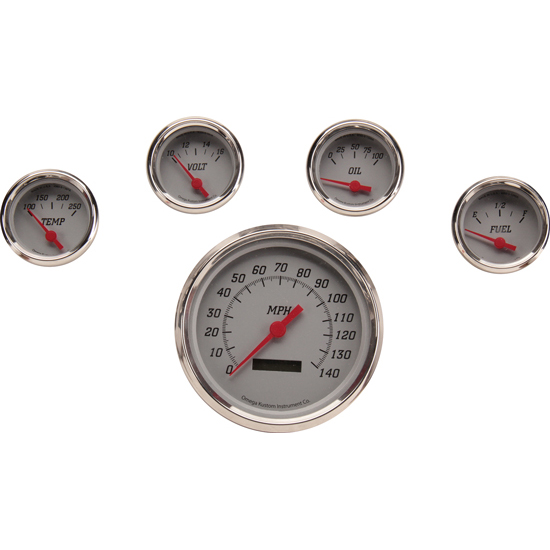 Omega Kustom 5-Gauge Set, Billet Silver, 4-3/8, Electric