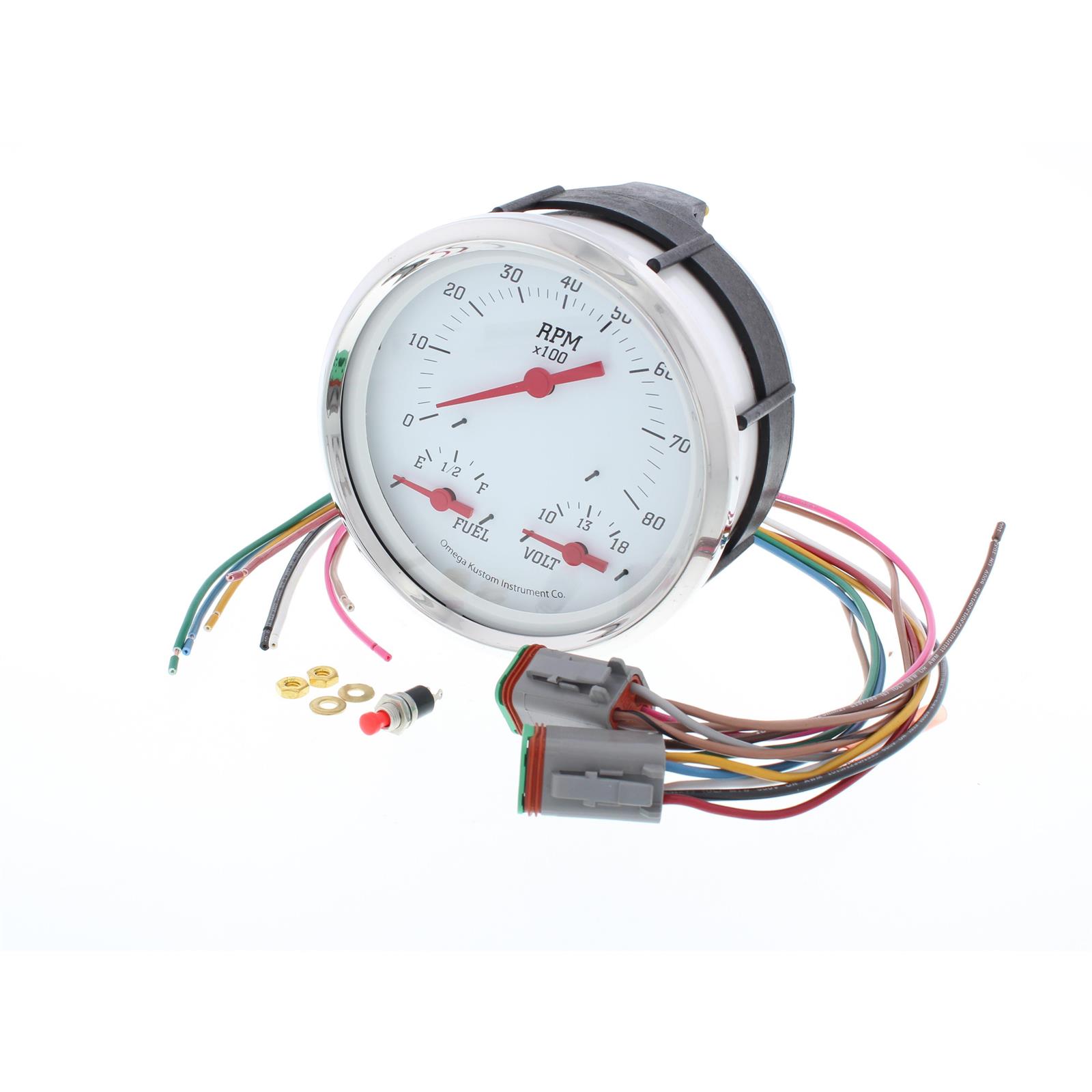 Omega Kustom 5", 8K RPM Tachometer, White, 3-N-1 Gauge