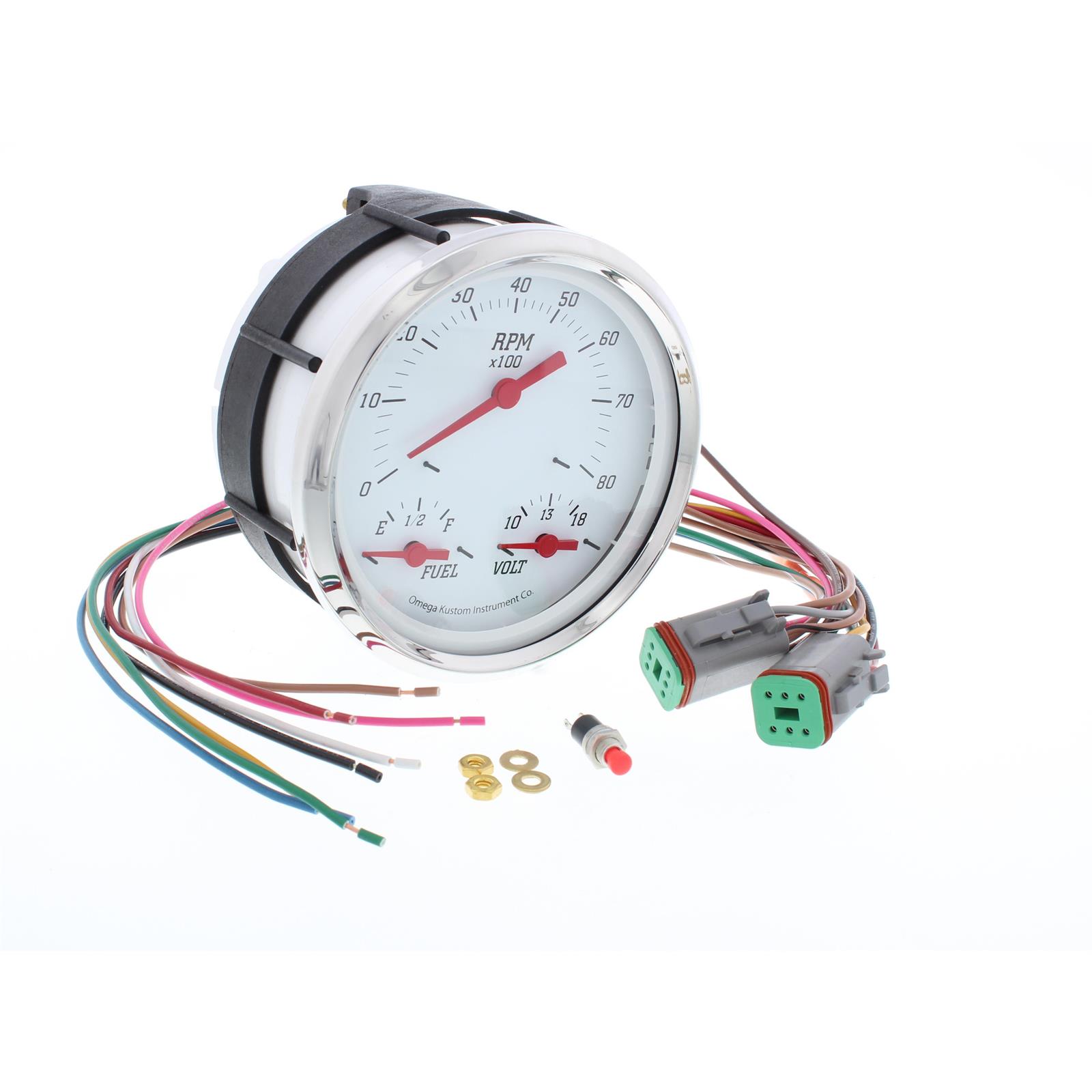 Omega Kustom 5", 8K RPM Tachometer, White, 3-N-1 Gauge