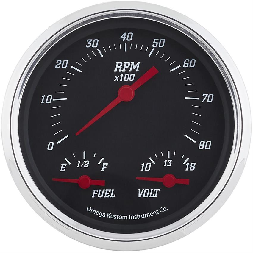 Omega Kustom 5", 8K RPM Tachometer, Black, 3-N-1 Gauge