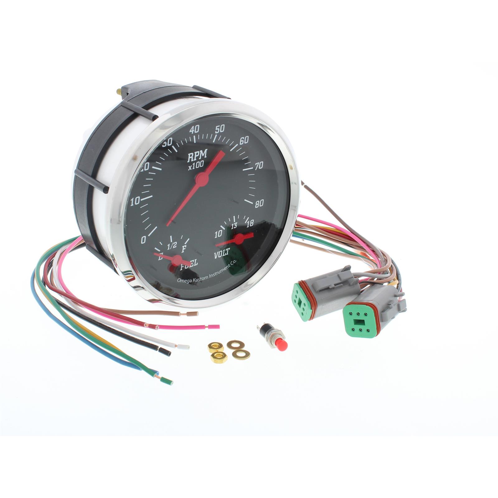 Omega Kustom 5", 8K RPM Tachometer, Black, 3-N-1 Gauge
