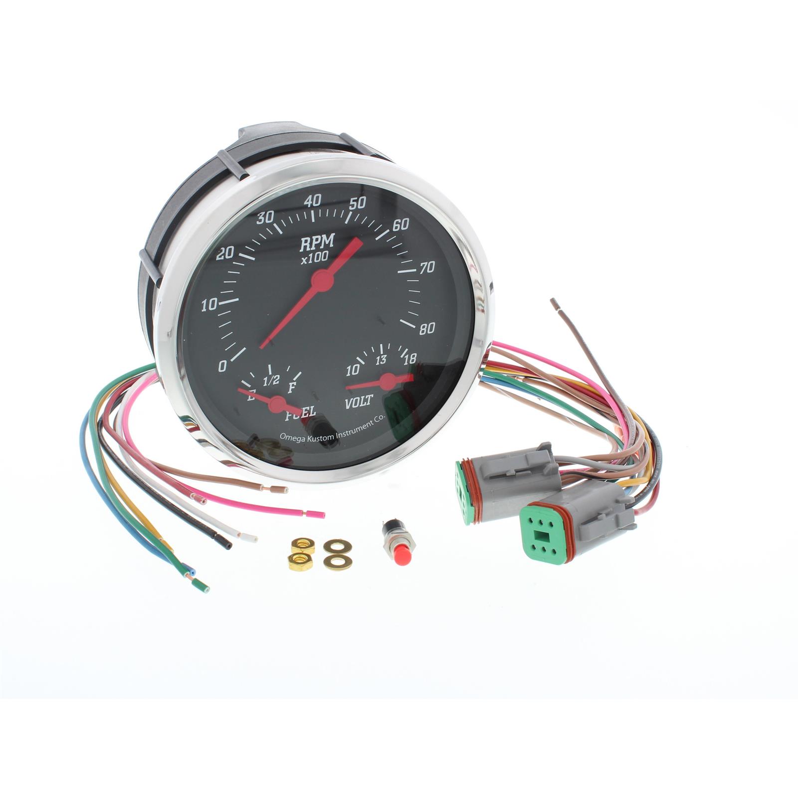 Omega Kustom 5", 8K RPM Tachometer, Black, 3-N-1 Gauge