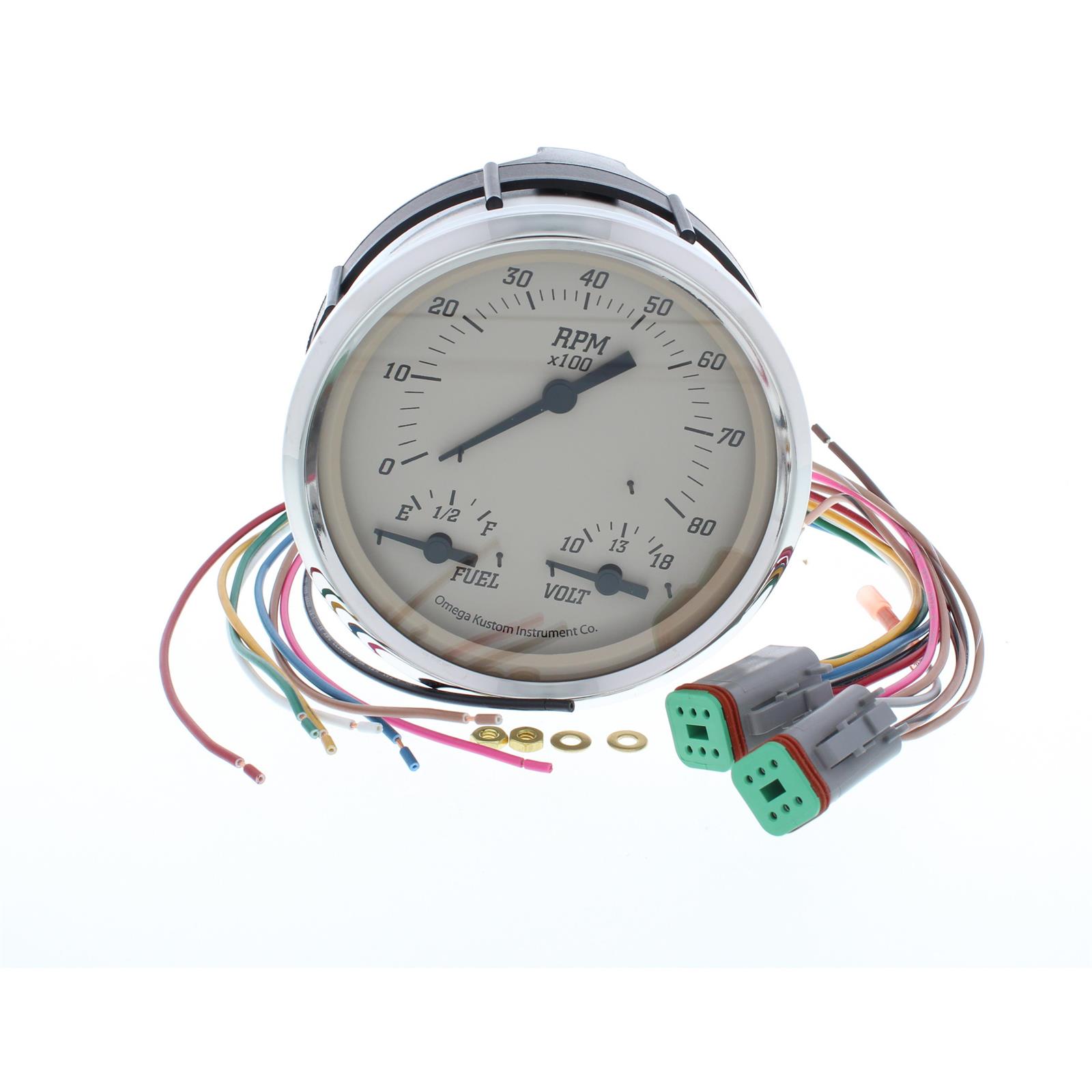 Omega Kustom 5", 8K RPM Tachometer, Beige, 3-N-1 Gauge