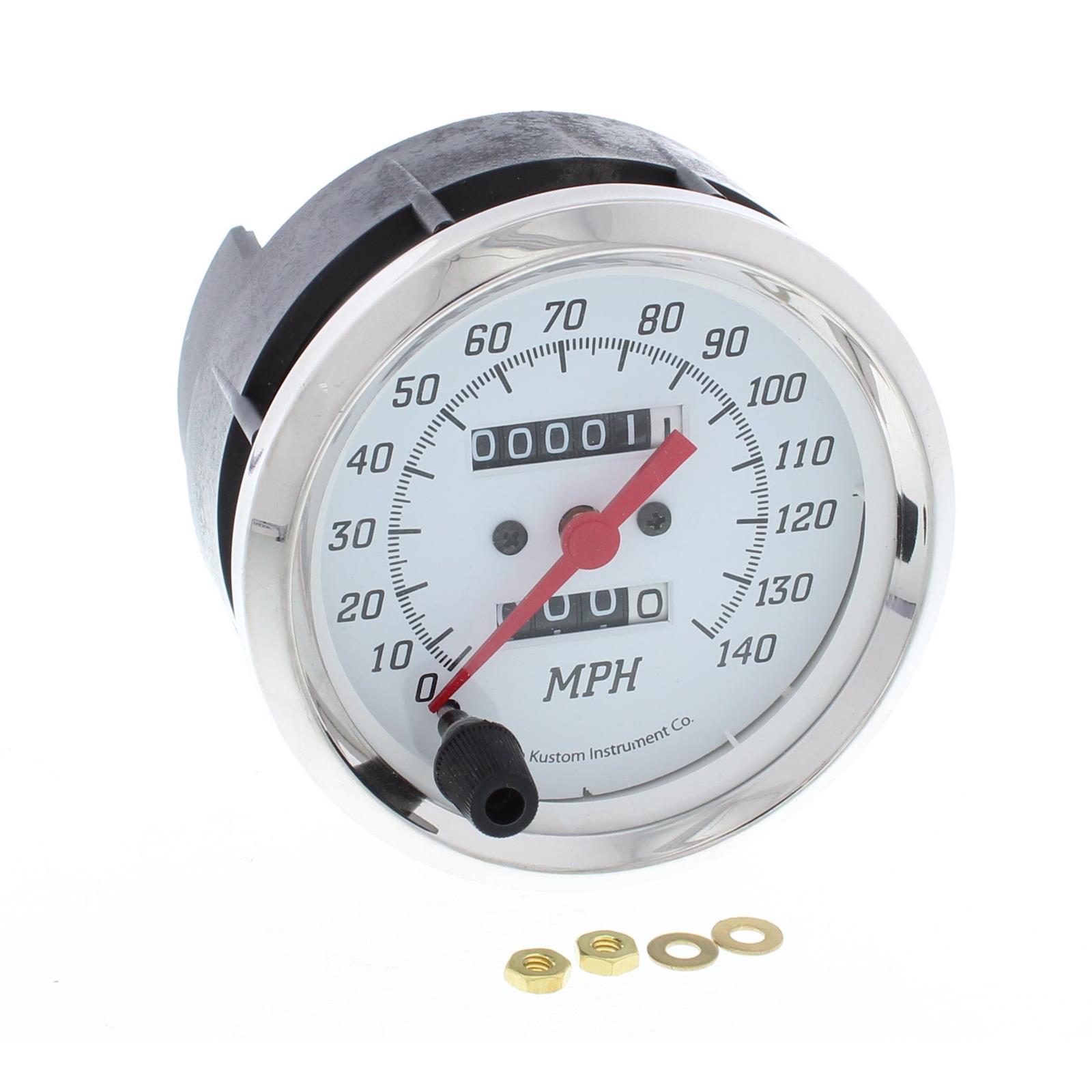 Omega Kustom 4", 140MPH Mechanical Speedometer, White