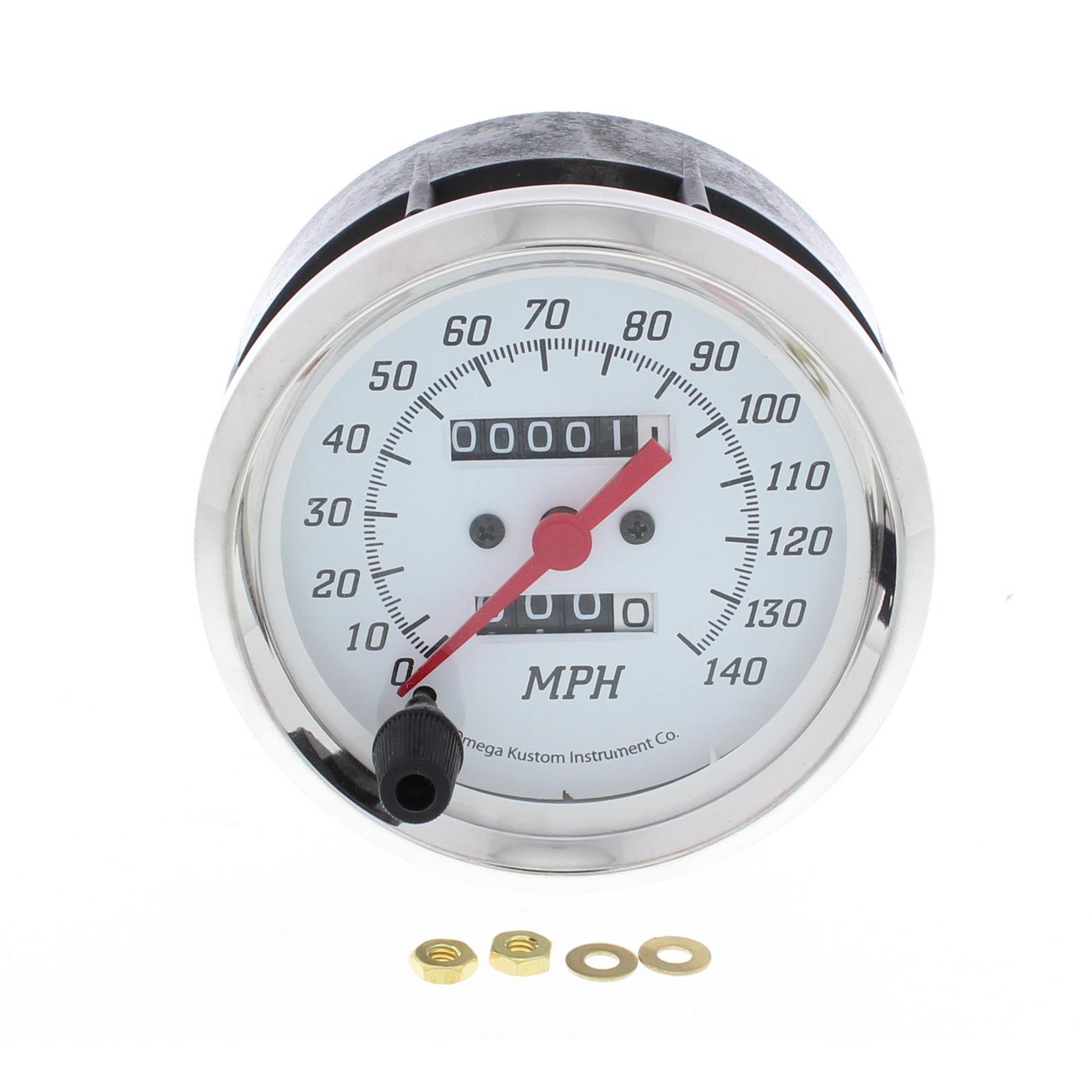 Omega Kustom 4", 140MPH Mechanical Speedometer, White