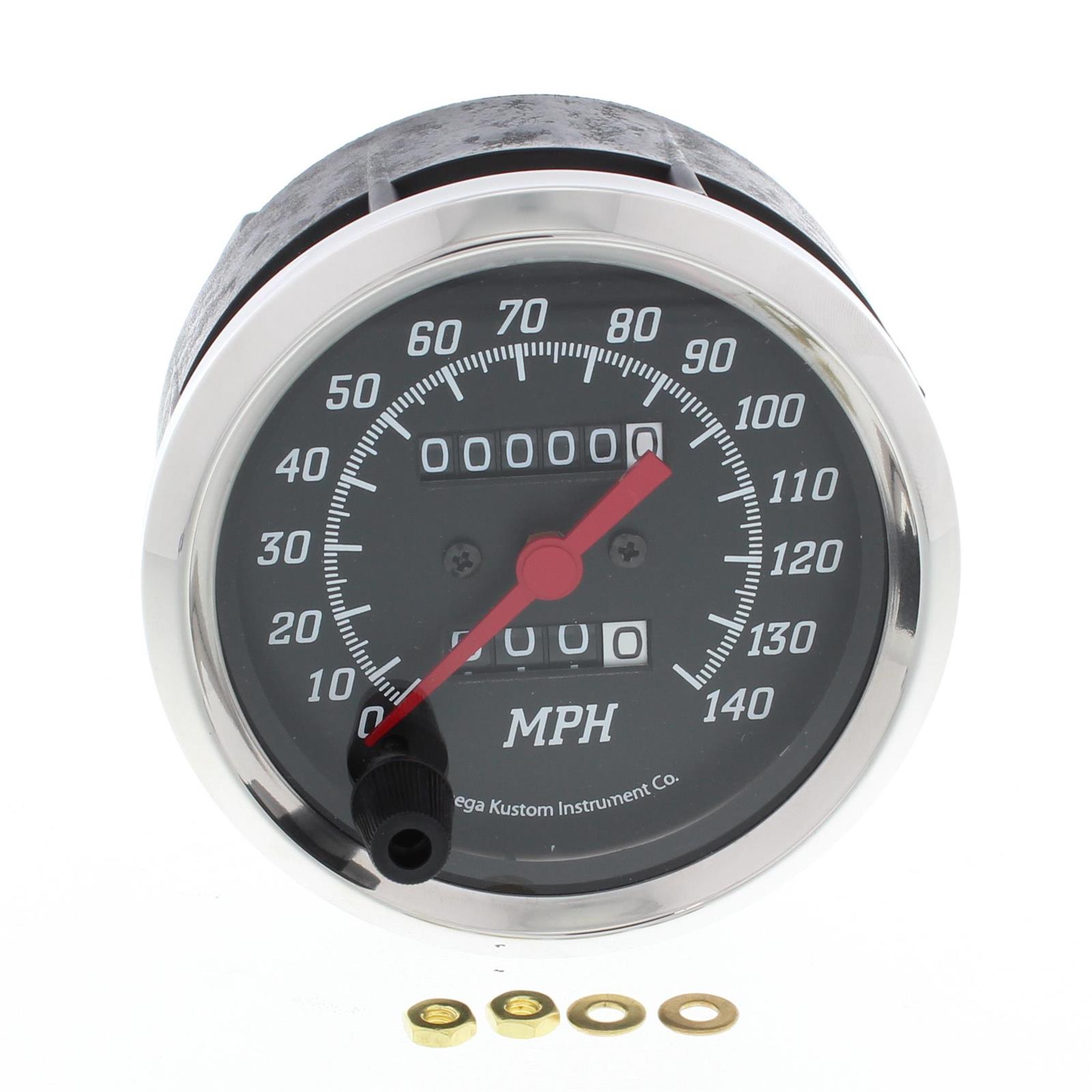 Omega Kustom 4", 140MPH Mechanical Speedometer, Black