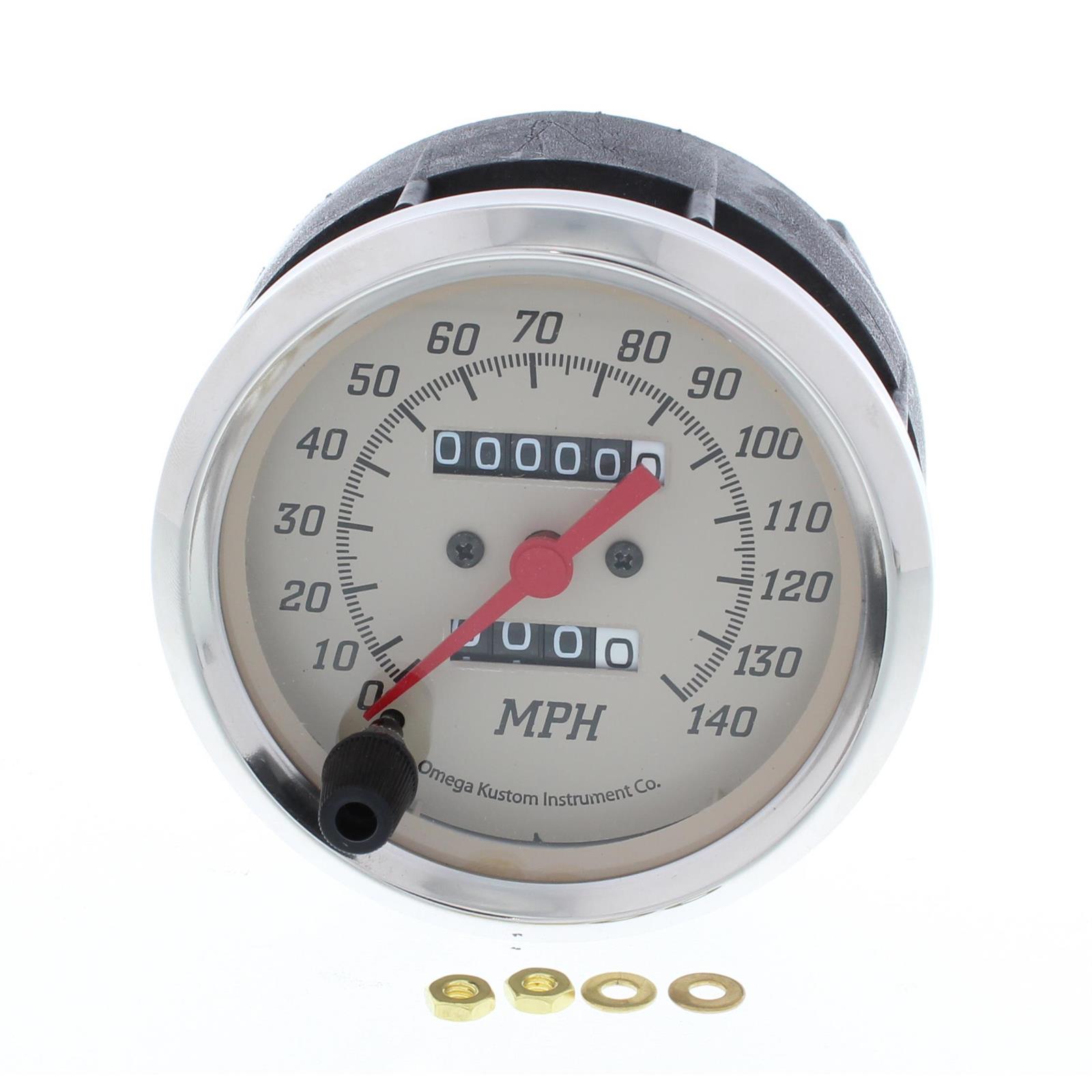 Omega Kustom 4", 140MPH Mechanical Speedometer, Beige