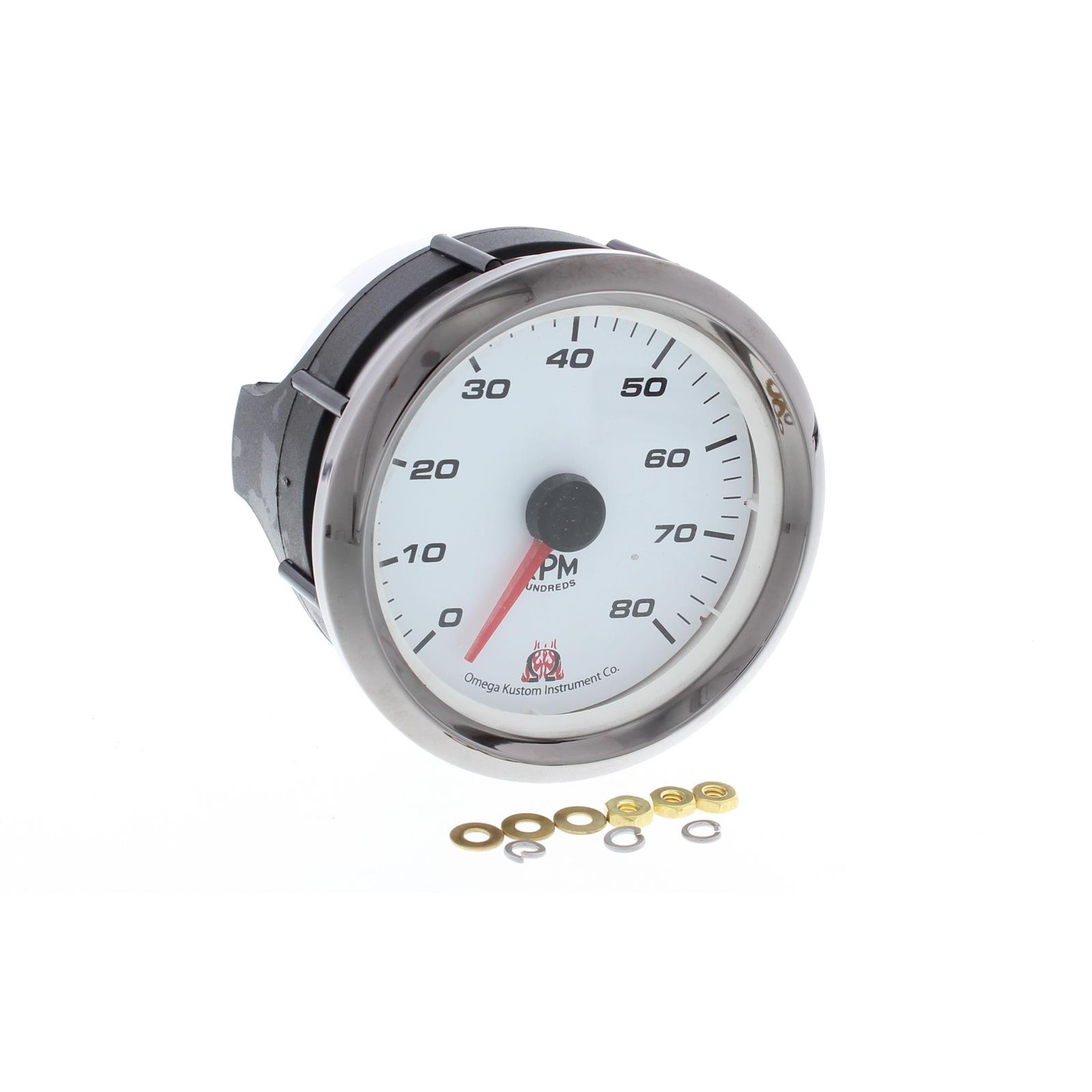 Omega Kustom 4", 8K RPM Tachometer, Performance Series White