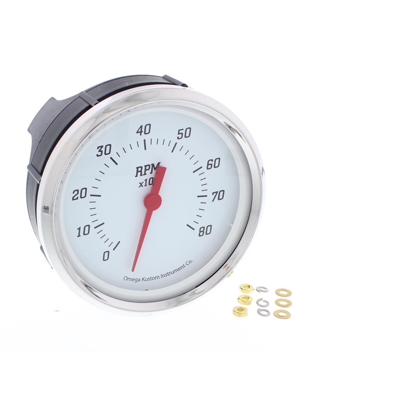 Omega Kustom 5", 8K RPM Tachometer, White