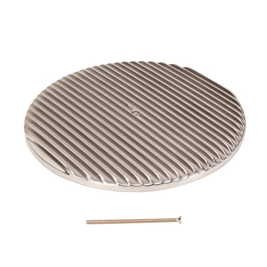 14 Inch Round Finned Air Cleaner Top Lid, Polished Aluminum