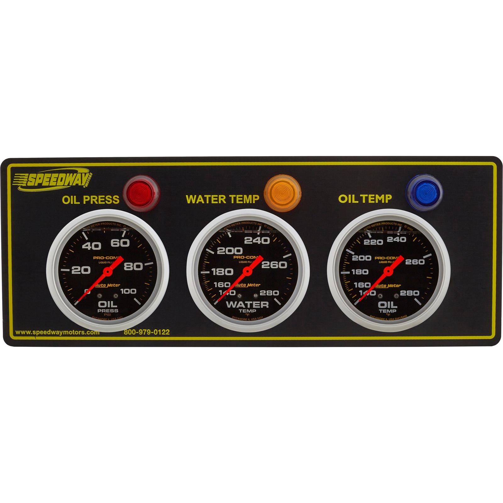 AutoMeter Liquid Filled 3-Gauge Pnl,Oil Press,Oil Temp,Water Temp