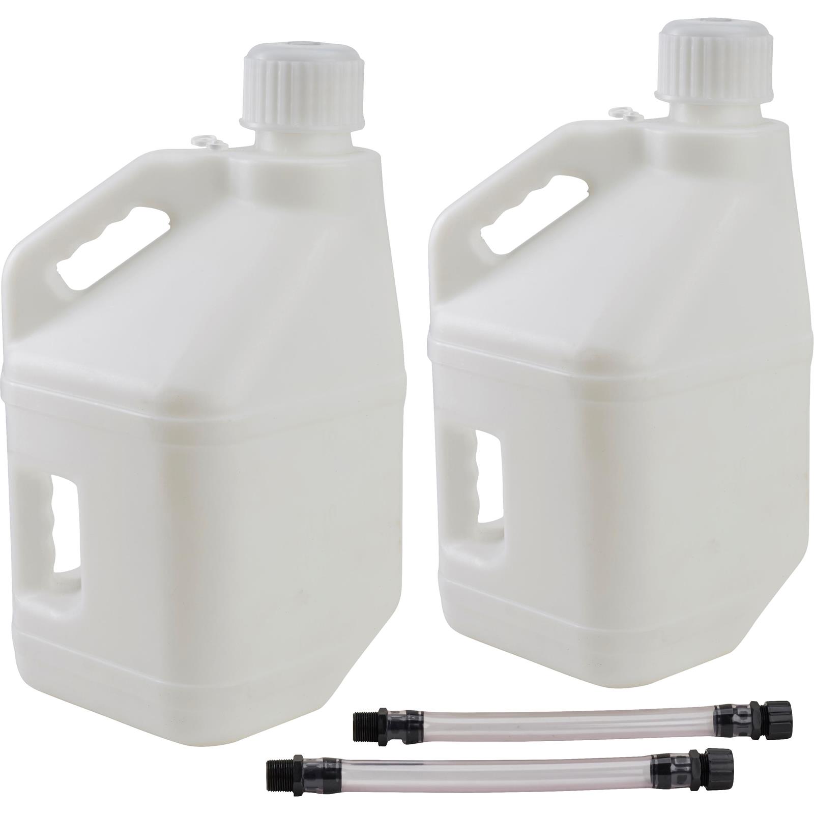 Utility Jugs w/Filler Hose, White, 5 Gallon, Pair