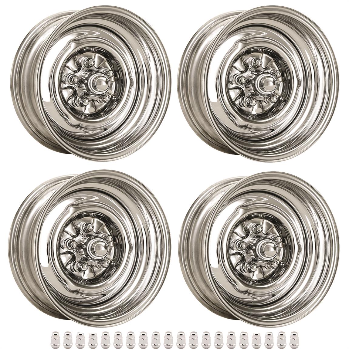 O/E Style Hot Rod Chrome Steel Wheel, Big And Little Kit, 4.75 BP
