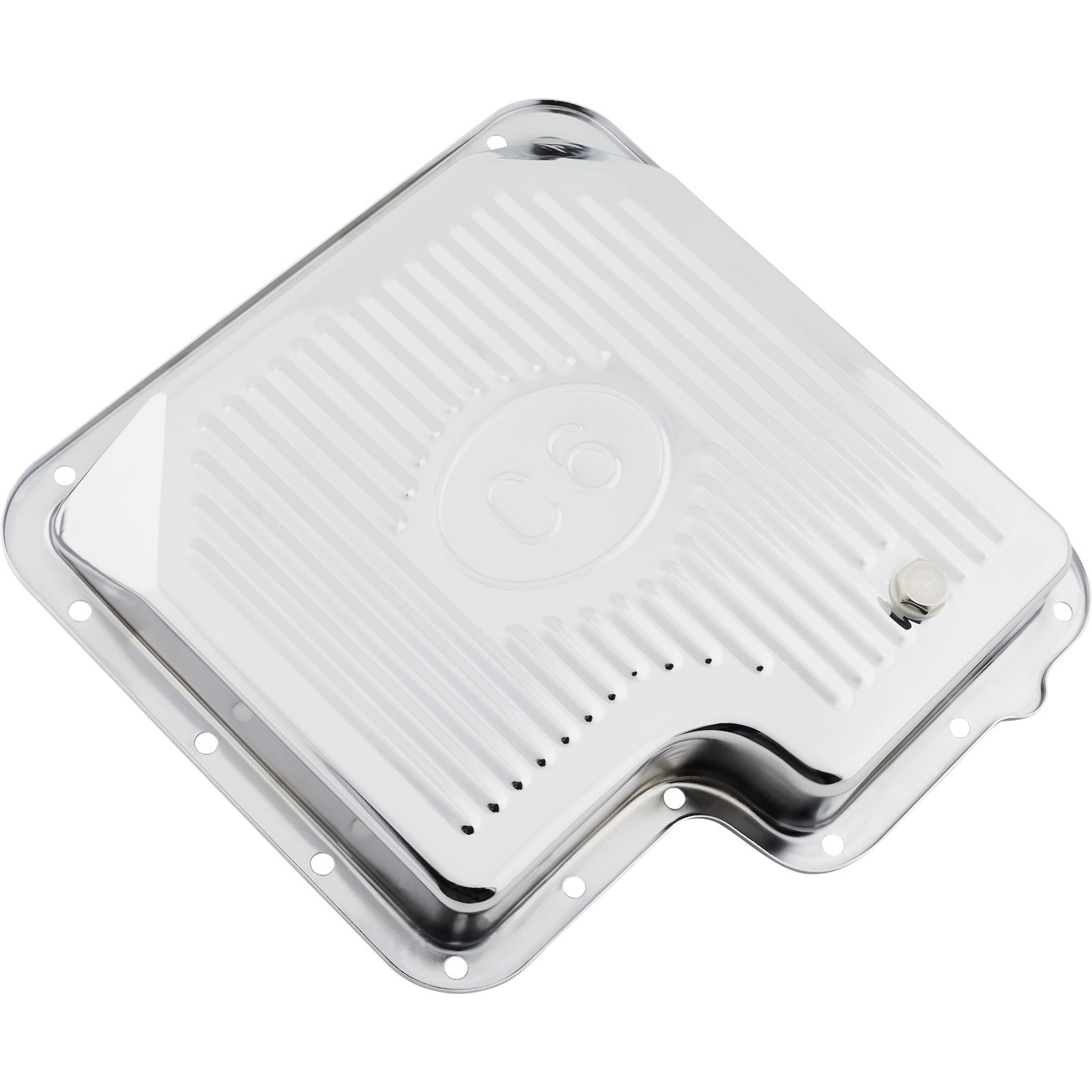 Ford C6 Steel Transmission Pan, Stock Capacity, Ribbed, Chrome