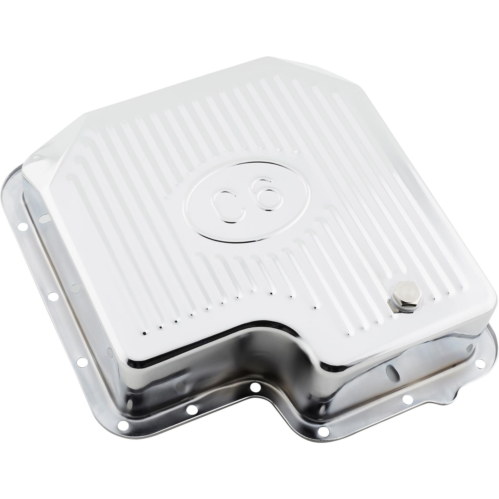 Ford C6 Steel Transmission Pan, Extra Capacity, Ribbed, Chrome