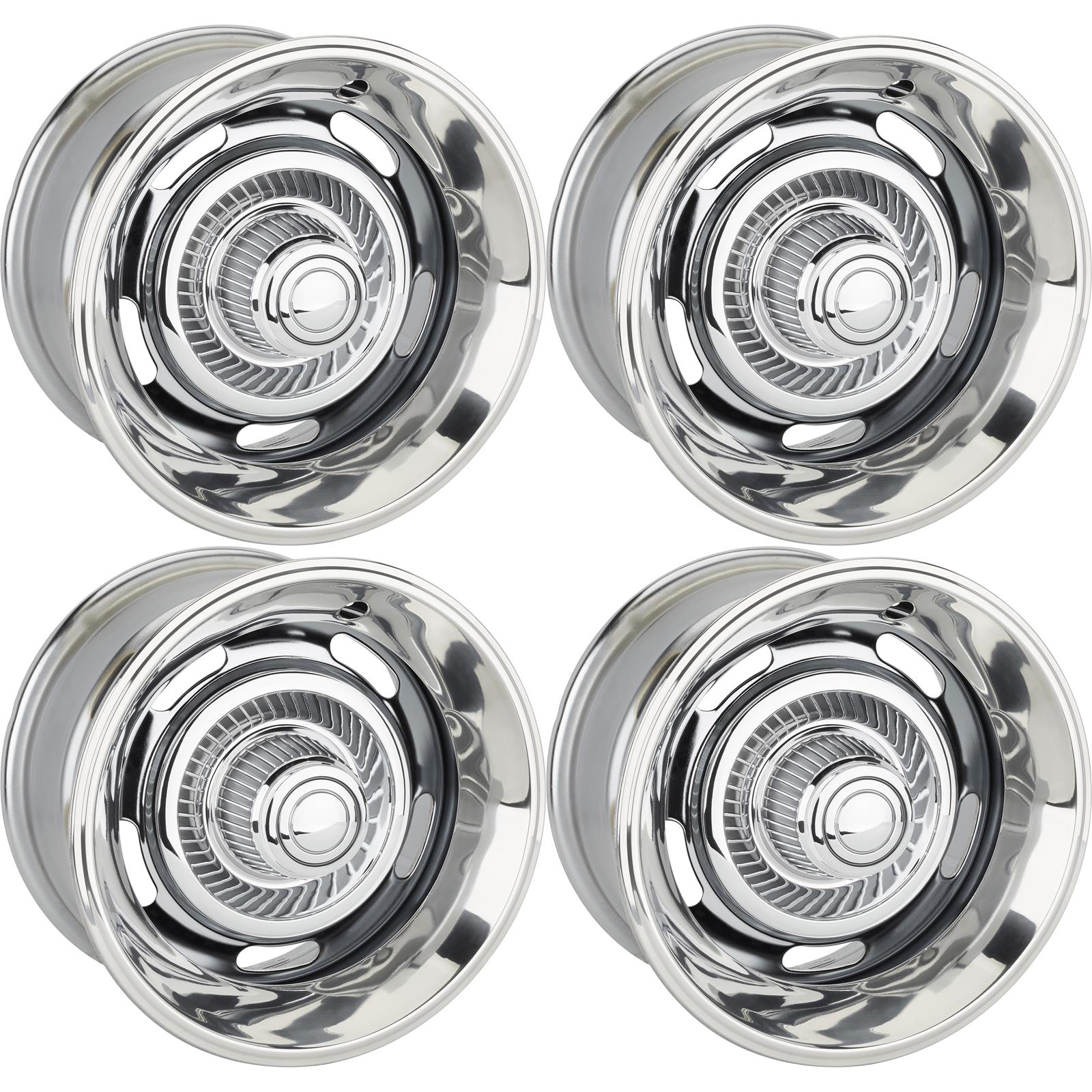 GM Style Rally Wheels, Beauty Rings, Derby Caps, 5 on 4.75, Chrm.