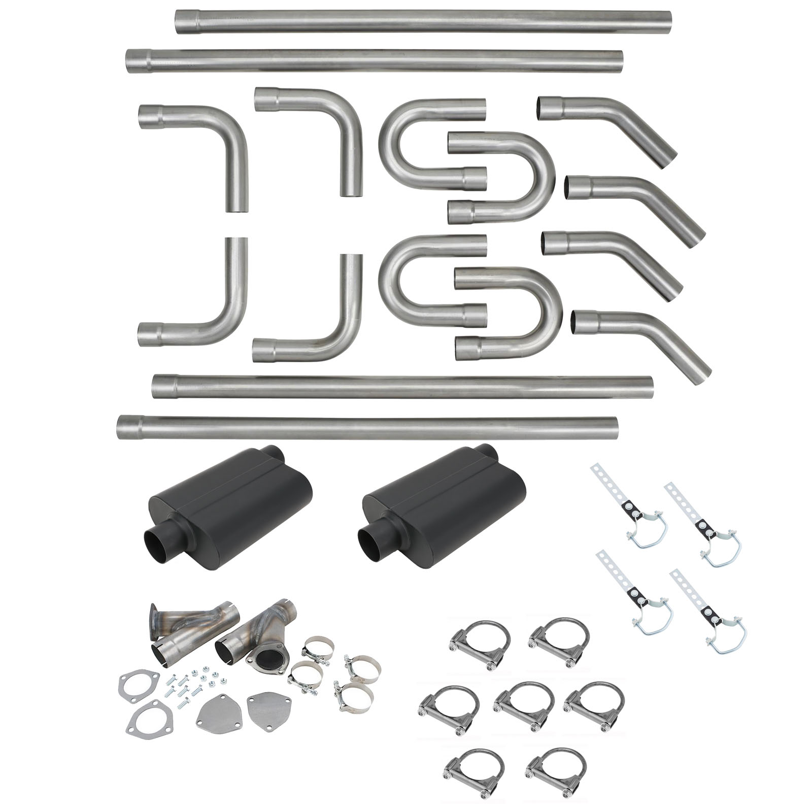 2.5 Inch Deluxe Dual Exhaust System Kit with Cutouts and Mufflers