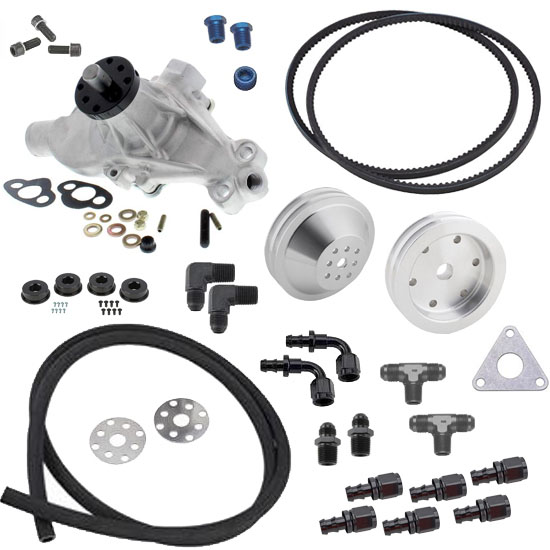 Small Block Chevy Adjustable Side Water Pump w/20% V-Belts