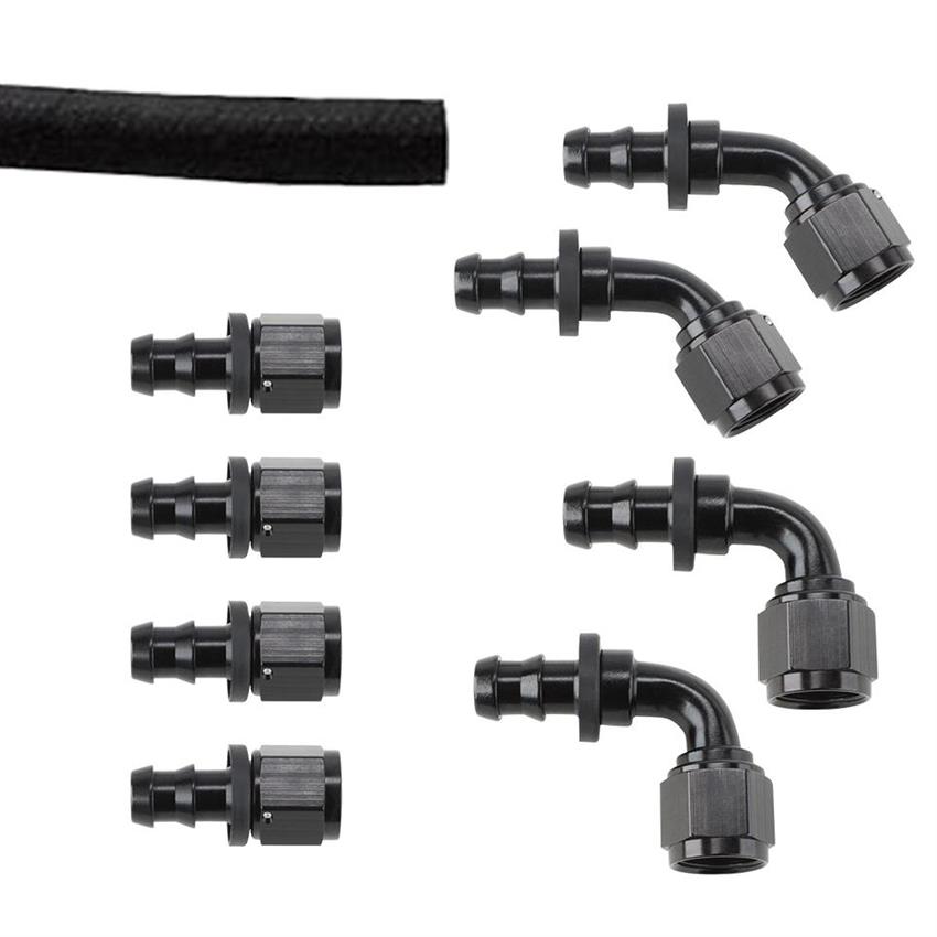 Black Socketless Push-On Hose End Fitting/Fuel Line Kit, -8AN