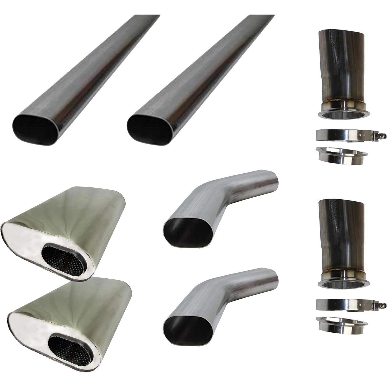 Exhaust Kit, 2 Perforated Tube Mufflers, Oval Tube, 3 Inch