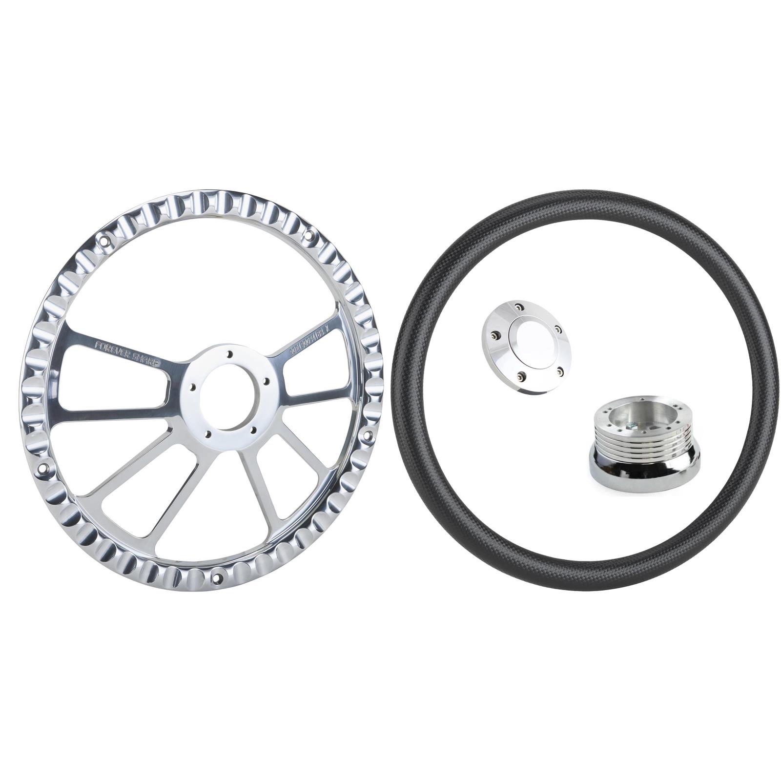 Forever Sharp 14 Inch Billet Octane Steering Wheel Kit, Polished