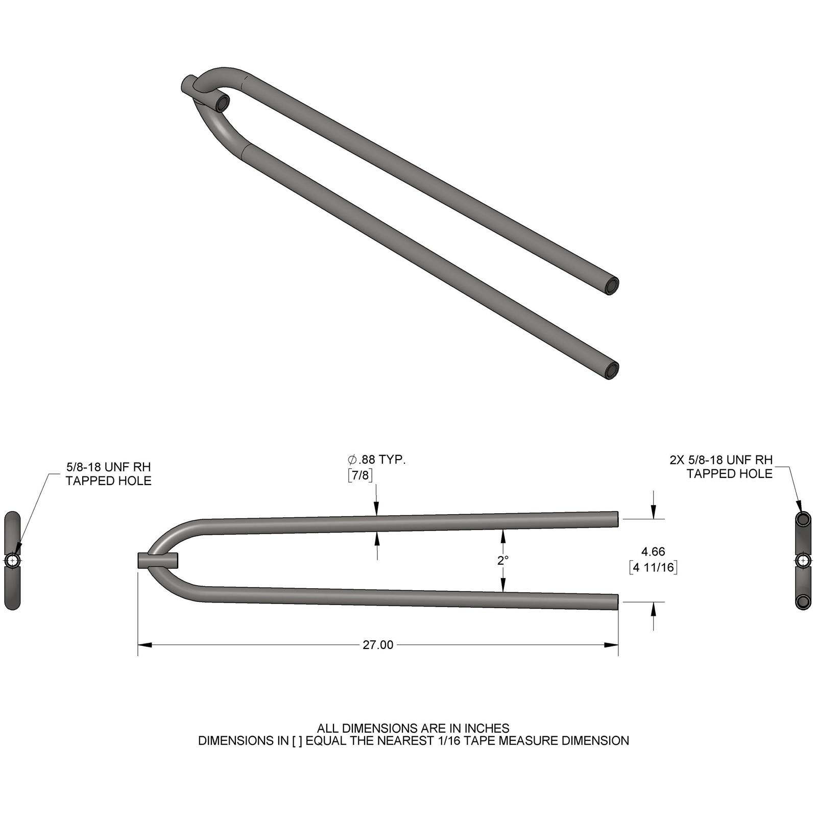 Front Hairpin Radius Rods, 27 Inch, Plain Steel