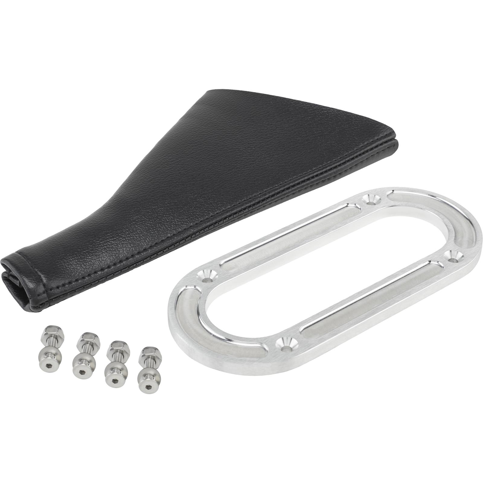 Floor Mount Parking Brake Boot with Billet Aluminum Ring, Brushed
