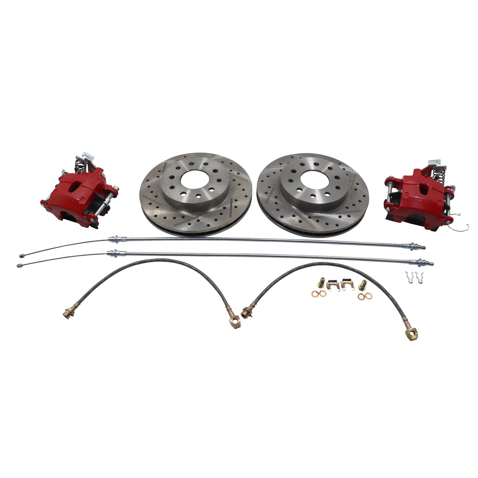 Speedway Rear Drill/Slotted Disc Brake Kit, 64-72 GM A-Body, Red