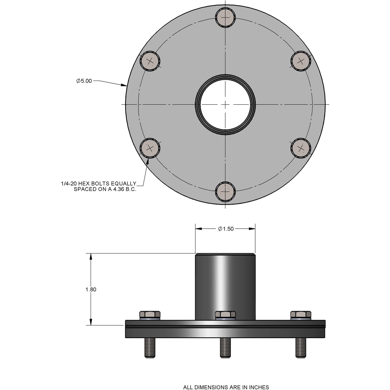 1-1/2 Inch Aluminum Remote Fuel Cell Filler Neck Flange Assembly