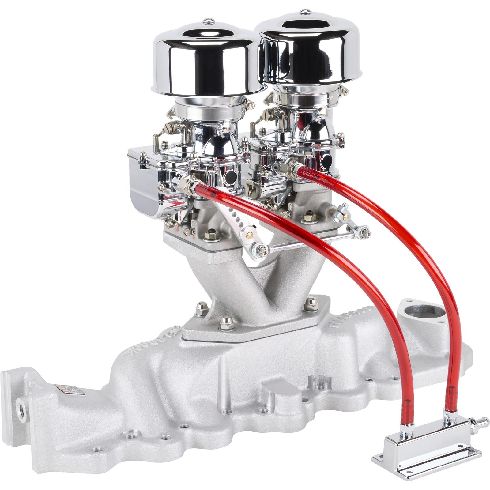 Chrome 9 Super 7® 2x2 Carb/Edel intake Kit, 1938-48 Flathead