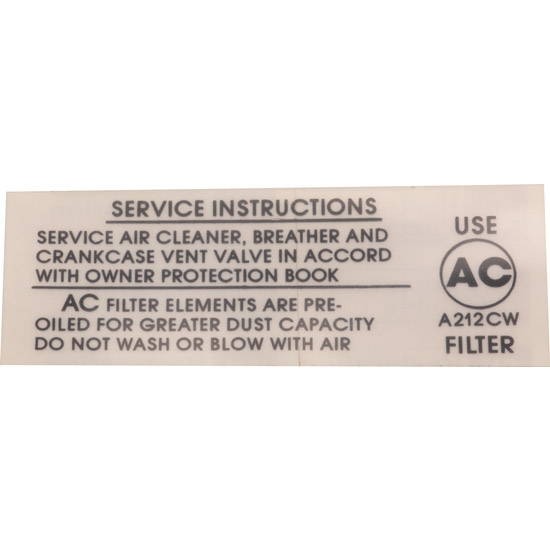 Jim Osborn DC0671 Air Cleaner Service Decal, 396/375, 67 Camaro